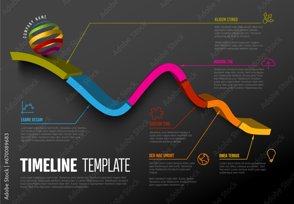 Infographic dark timeline report template with graph curve Stock ...