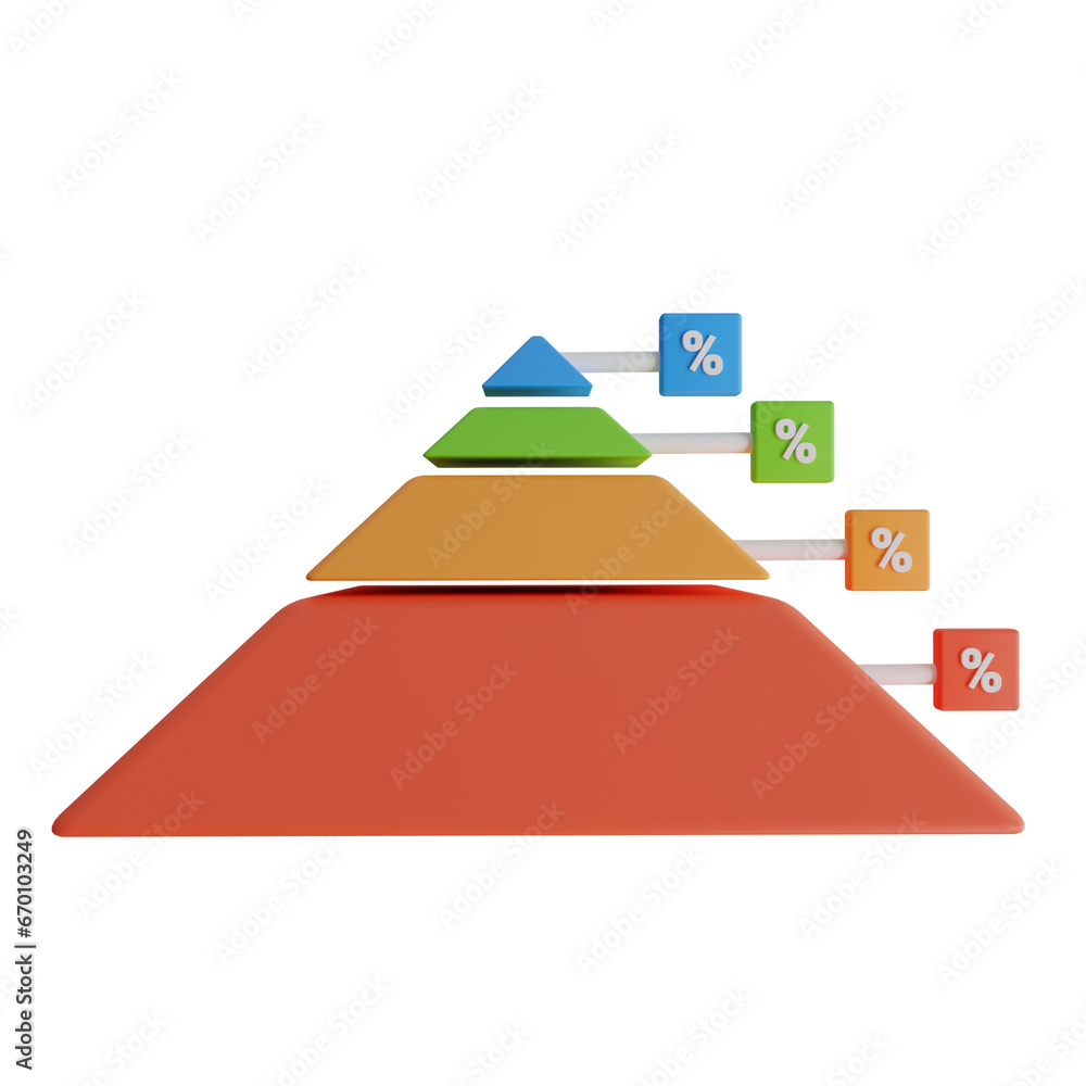 3D Red Pyramid Chart Model with Three Levels. Lavender-themed 3D Red ...