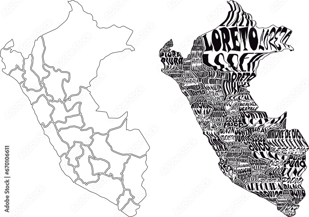 vector map of peru and typographic map of peru Stock Vector | Adobe Stock