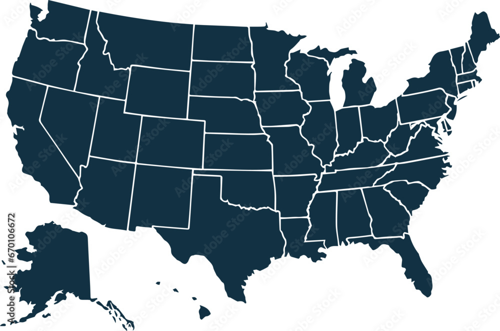 vector map of the united states blue color Stock Vector | Adobe Stock