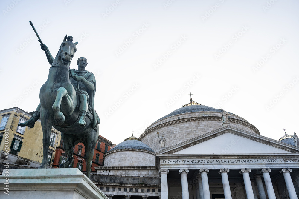 Naples, Italy, view of city main square Piazza del Plebiscito with ...