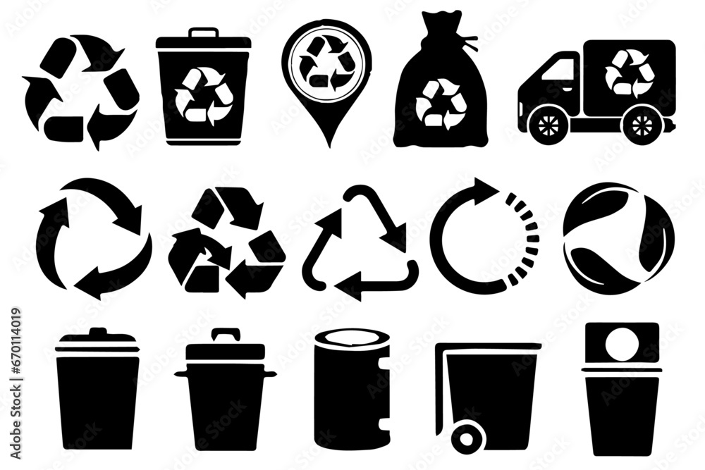Recycle & Trash can icons set. Trash bin symbol. Recycle symbol. Vector ...