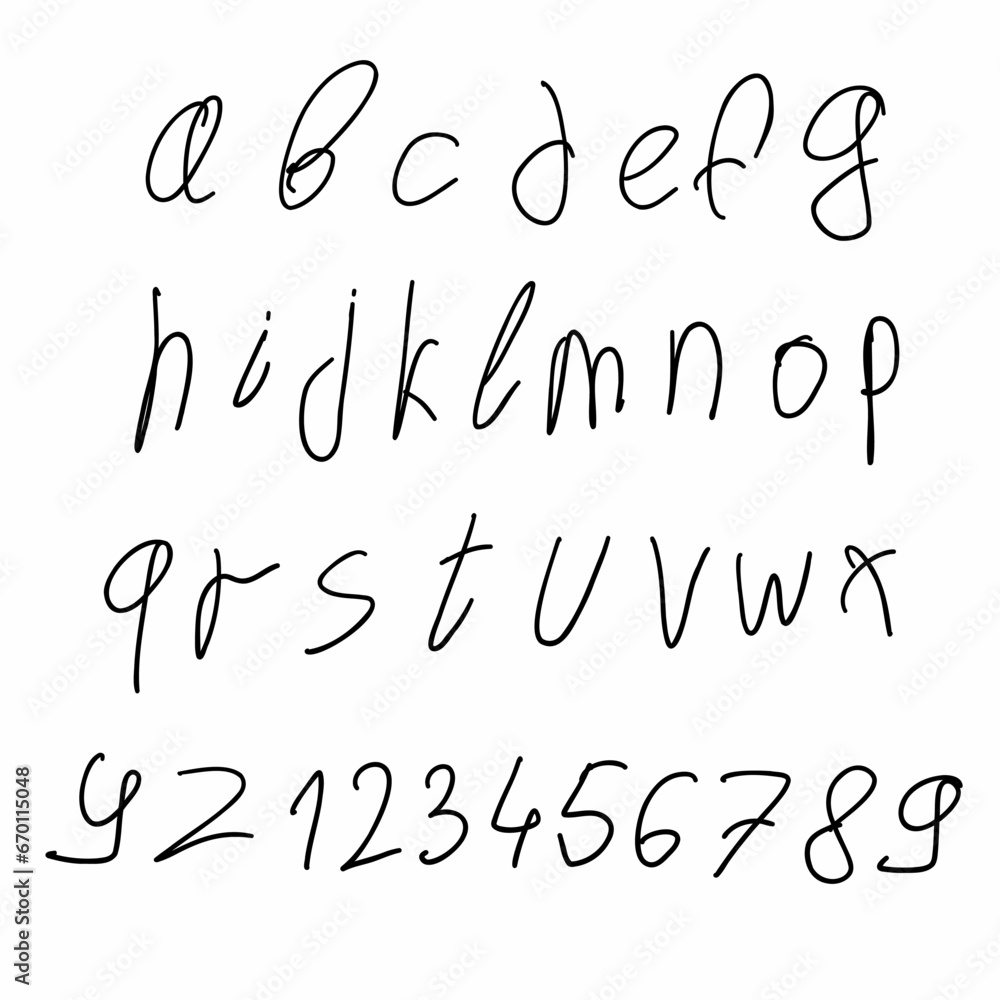 Scribble childlike lowercase black english alphabet abc latin font A to ...