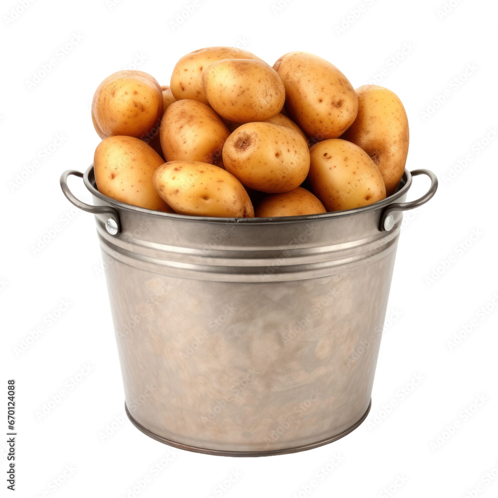 Bucket full of potatoes isolated on white or transparent background ...