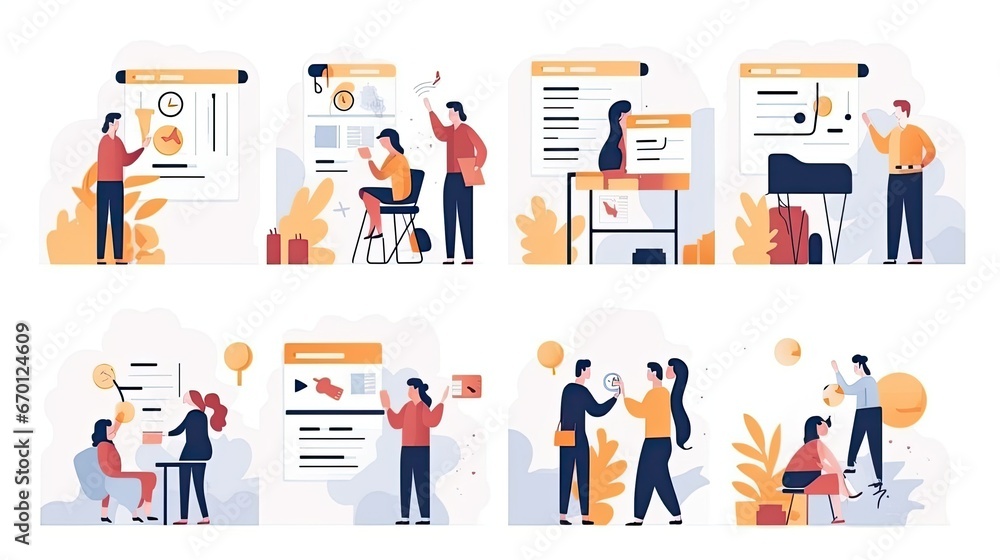 Schedule planning illustration set. Characters planning work tasks ...