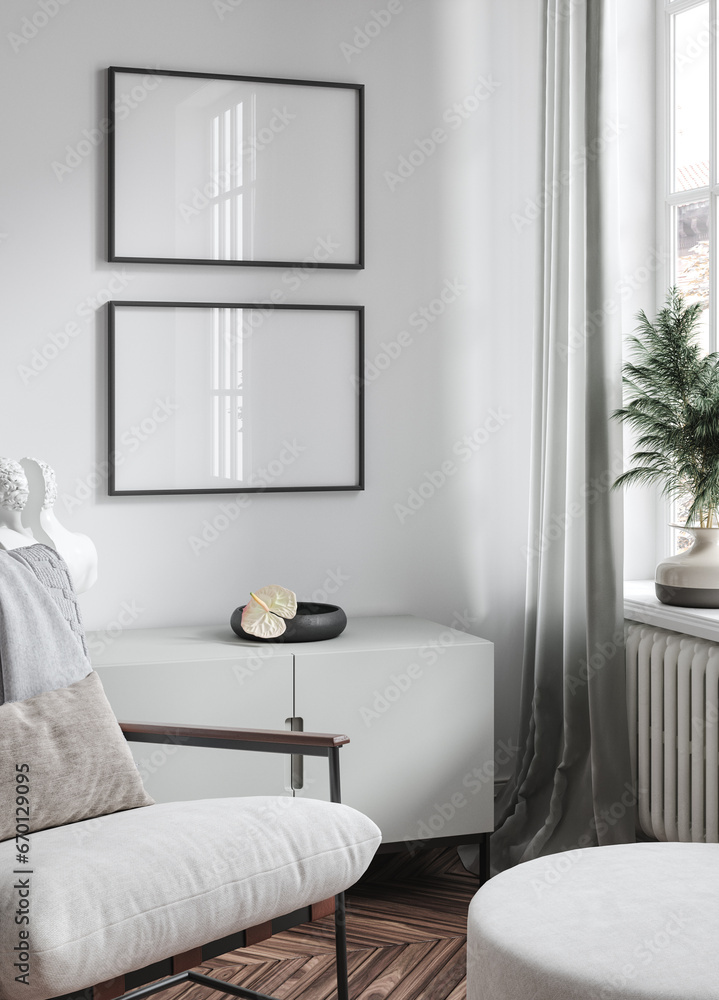 Modern home mockup interior background, 3d render Stock Illustration ...