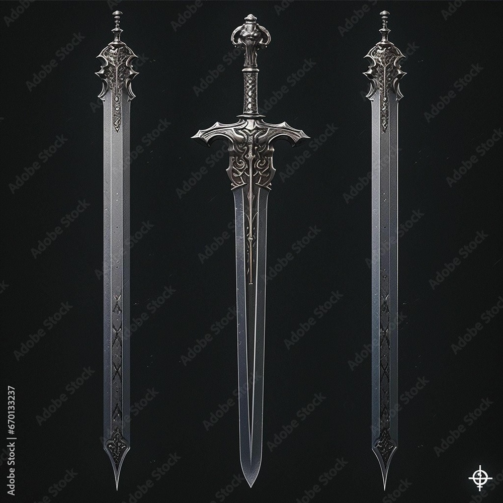 An AI illustration of three swords that have different types of armor ...