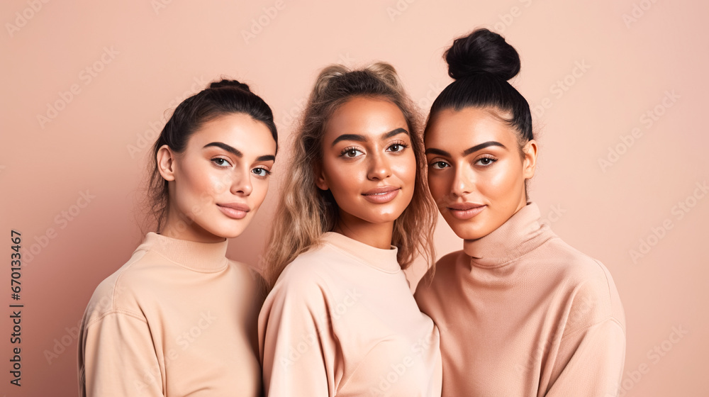 Girls of different skin colors nationalities hugging and posing for ...