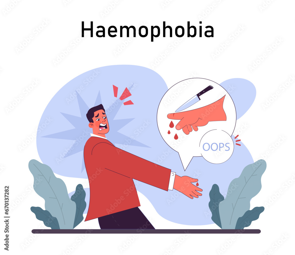 Hemophobia. Human's irrational inner fears and panic. Mental disorder ...
