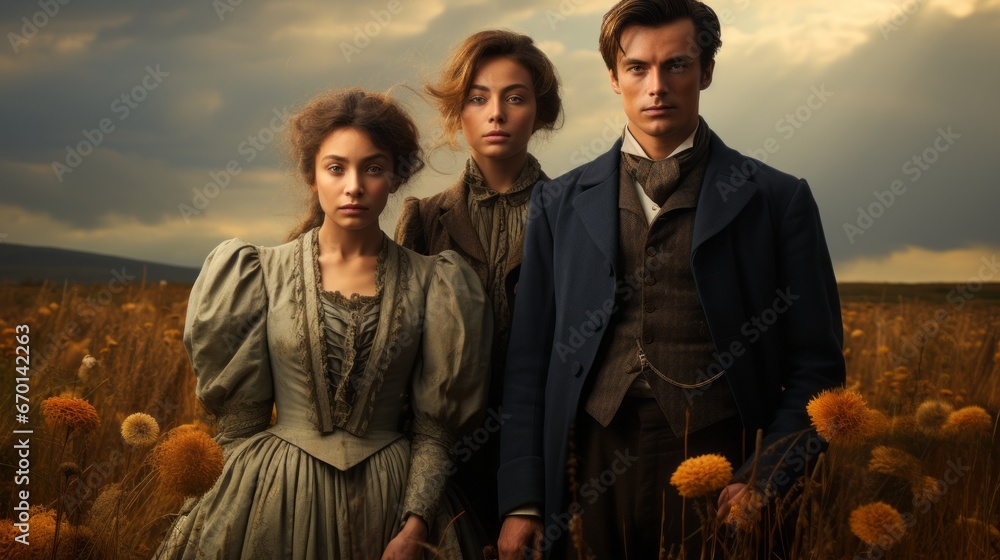 artistic dramatic family portrait in 19th century style Stock ...