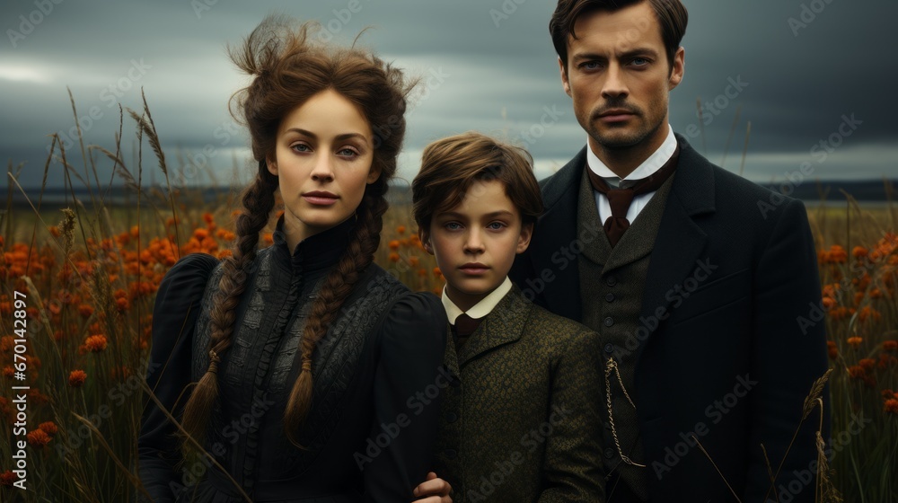 artistic dramatic family portrait in 19th century style Stock ...