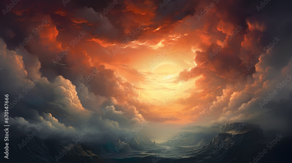 Sky with clouds. Bloody sunset background with copy space for design ...