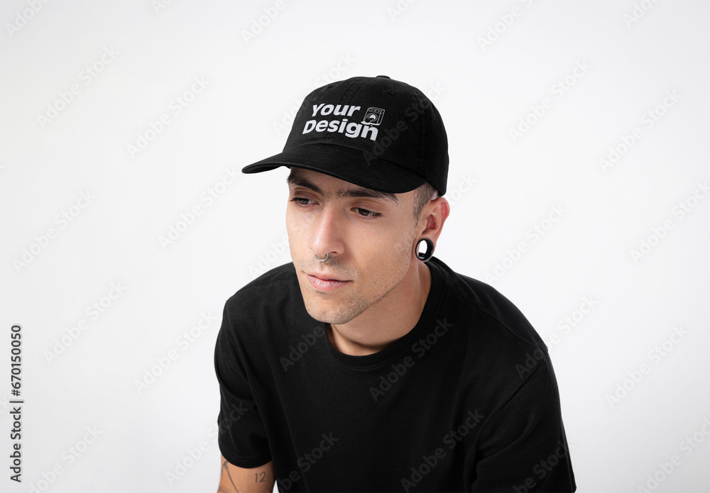 Mockup of young man wearing customizable color and design cap Stock ...