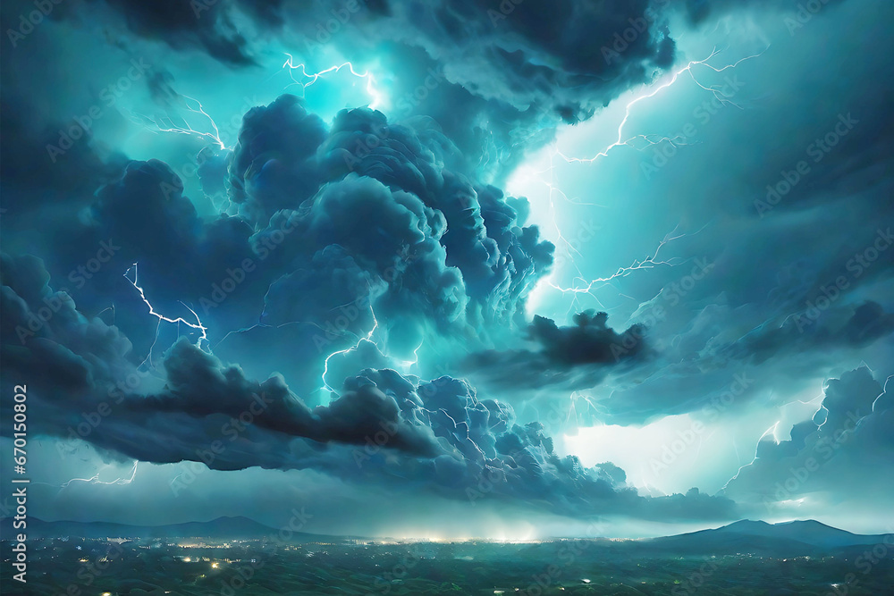 Black dark greenish blue light dramatic night sky. Gloomy ominous storm ...