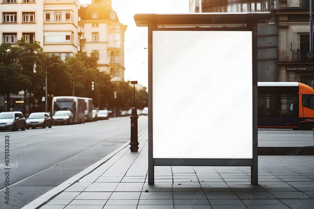A blank advertising billboard placeholder template on the city street ...