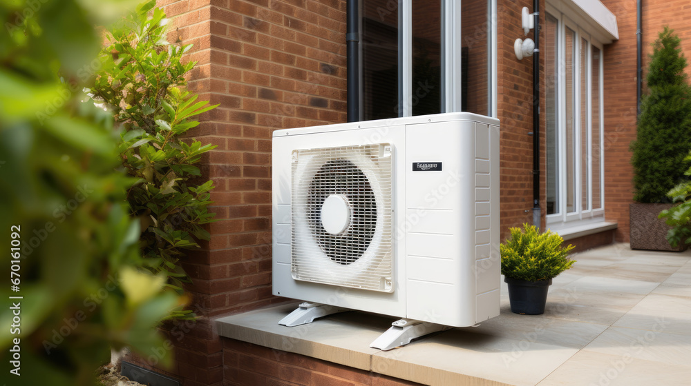 heat pump installed in residential building. Sustainable and clean ...