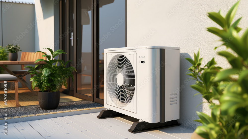 heat pump installed in residential building. Sustainable and clean ...