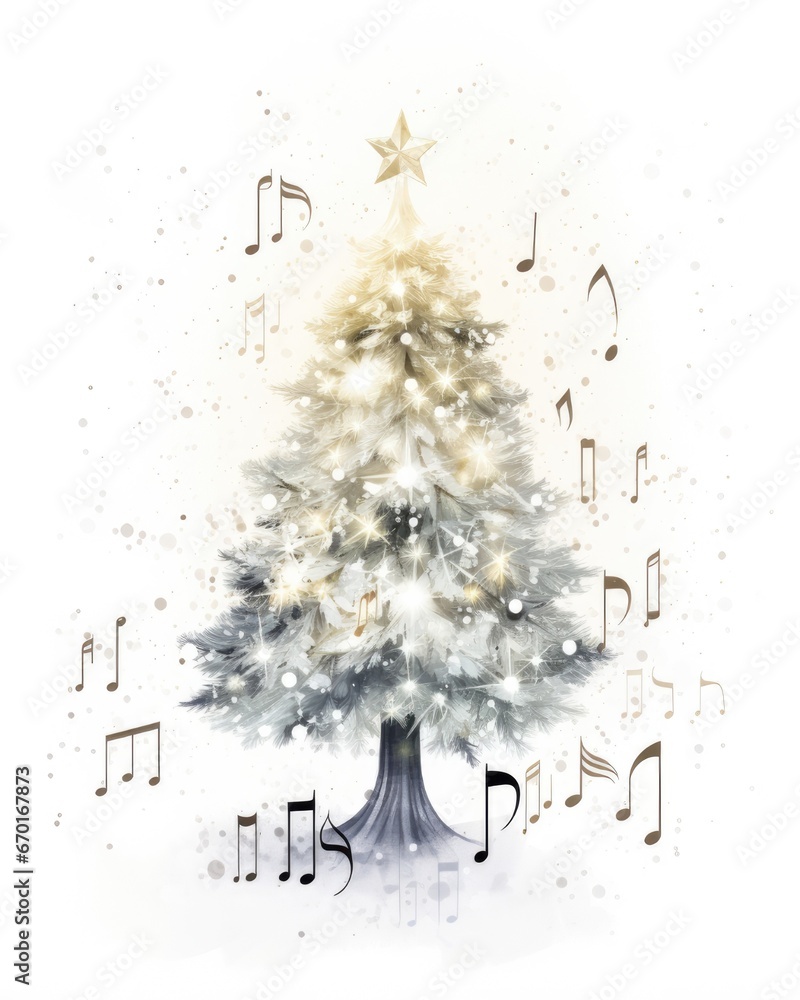 Christmas Notes: White Christmas Tree from Music Notes. Musical Holiday ...