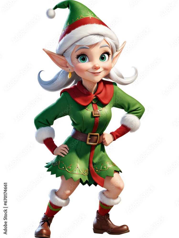 Elfa ajudante do papai noel em pé, feliz, usando um gorro vermelho e ...