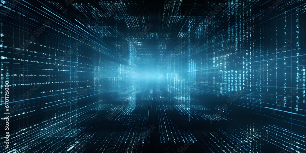 Digital binary code matrix background - 3D rendering of a scientific technology data binary code ...