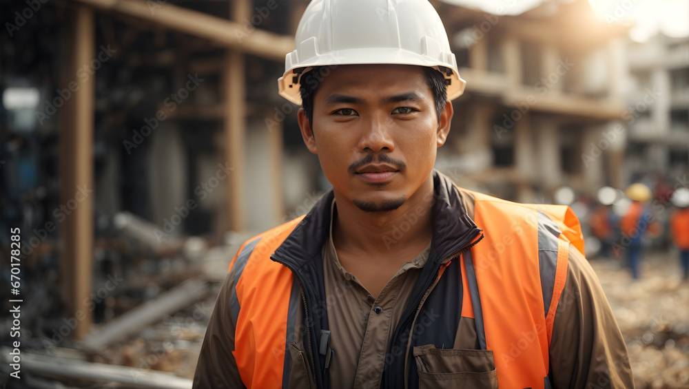 Experience the presence of a skilled construction worker in this image ...