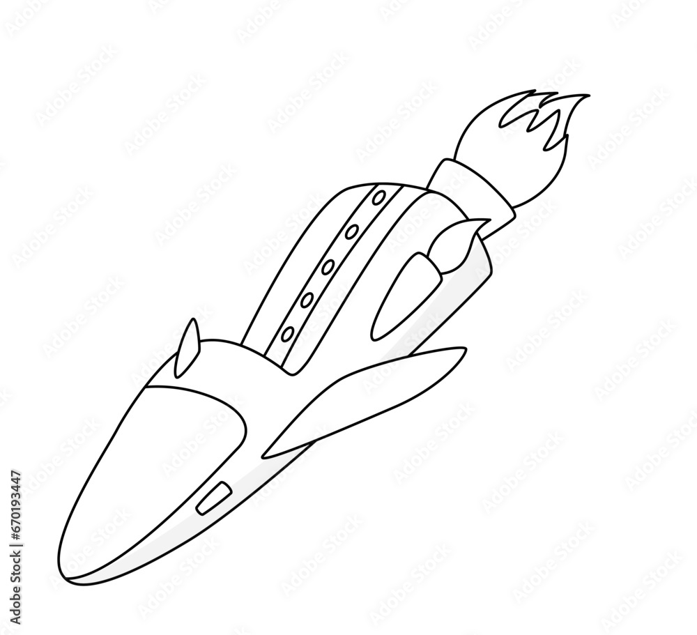 Vecteur Stock Spaceship with turbine and fire. Coloring page. Black and ...