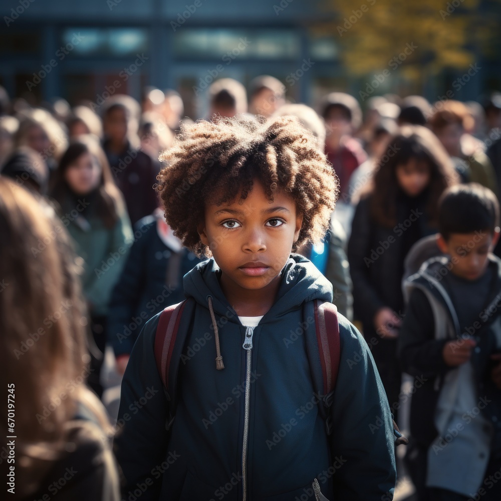 Brave schoolboy, education, support, aid, defense, courageous child ...