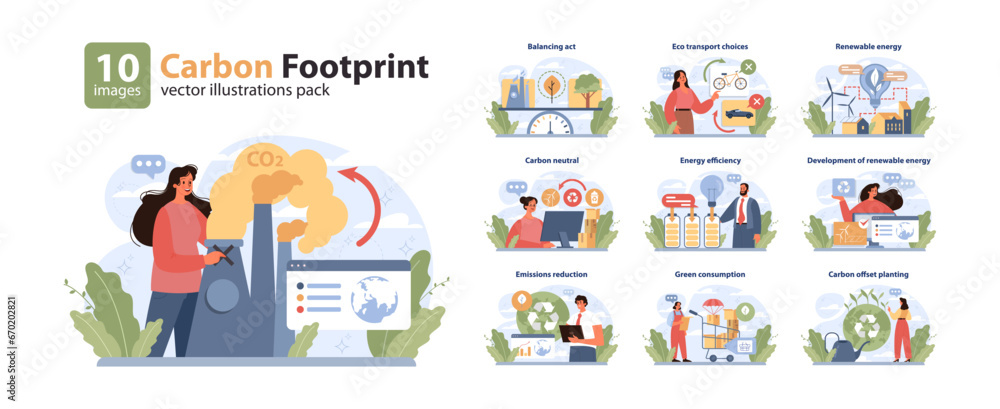 Carbon Footprint set. Visualizing personal impact on environment ...