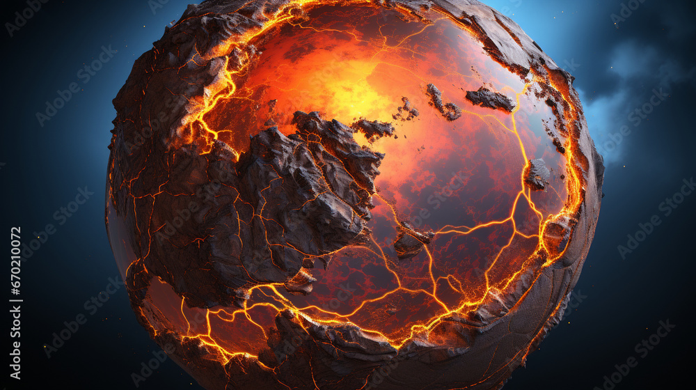 The Earth with cracks and fissures to depict a warming planet's ...