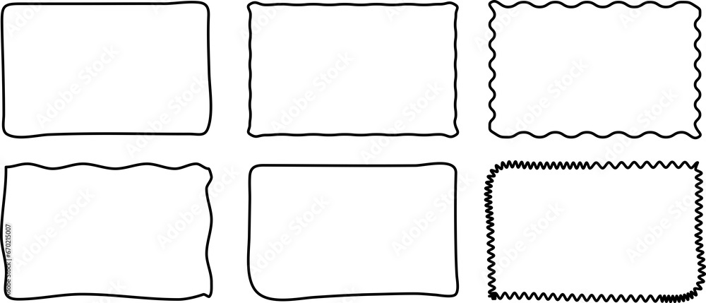 Rectangle doodle frame set. Collection of doodle hand drawn wavy curve ...