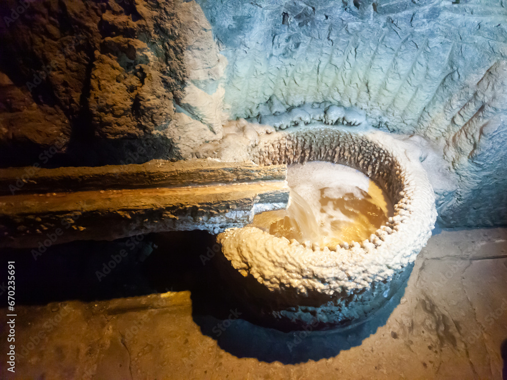 Underground water drainage system in historical medieval salt mine in ...