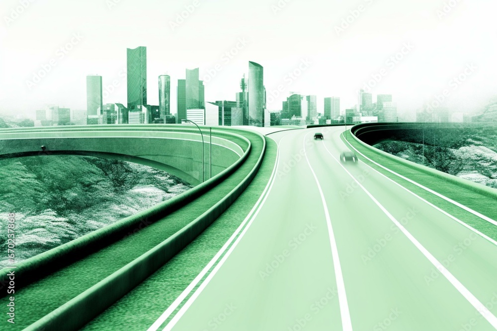 Blueprints of a modern sustainable highway with green paint on a clean ...
