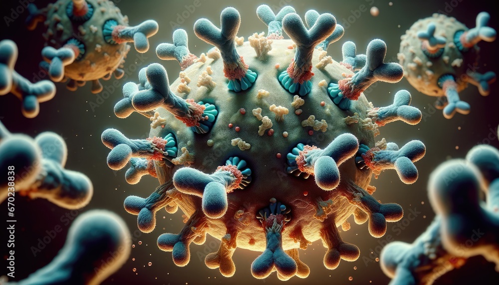 3D illustration showing a detailed view of virus-like particles ...