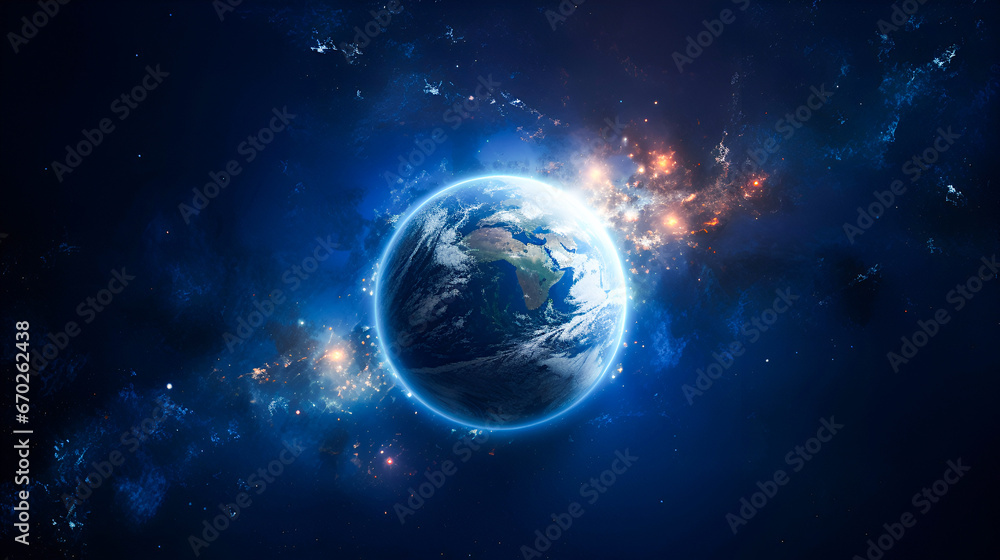 Planet Earth is completely floating on a black background of outer ...