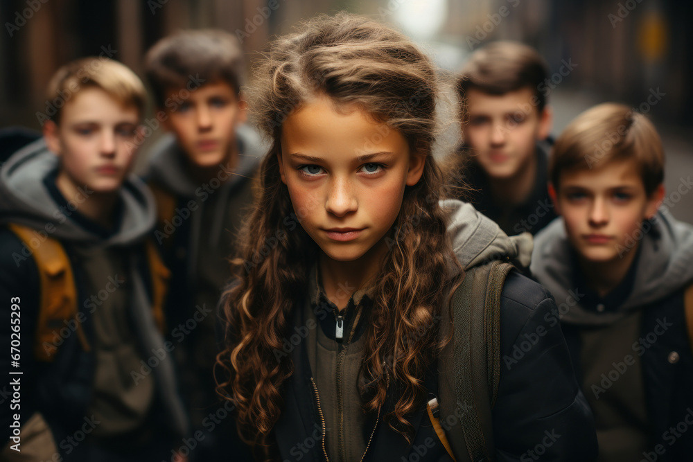 A group of friends supporting a bullied classmate, emphasizing the ...