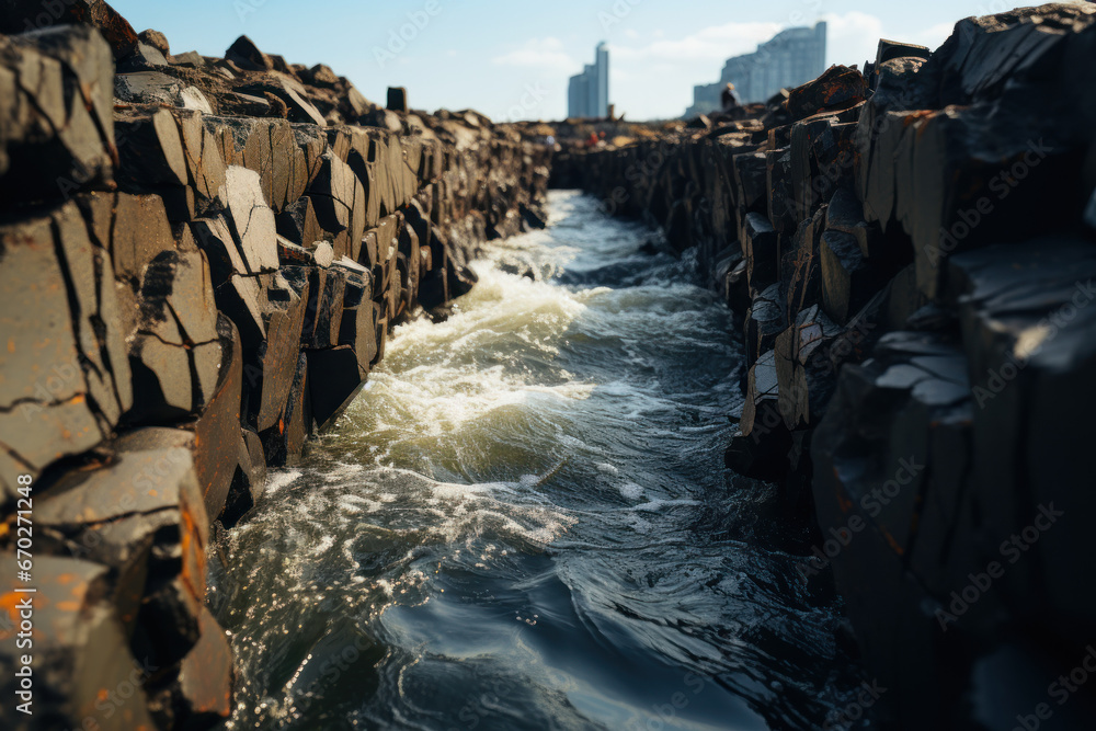 A crack in the dam wall, signifying the impending danger of a ...