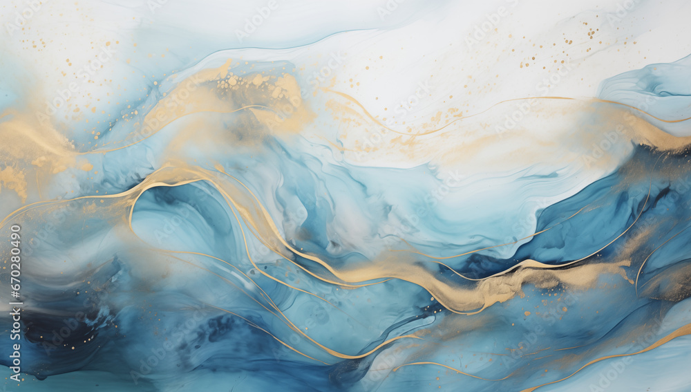 AI illustration of a blue and gold marble background, luxury, abstract ...
