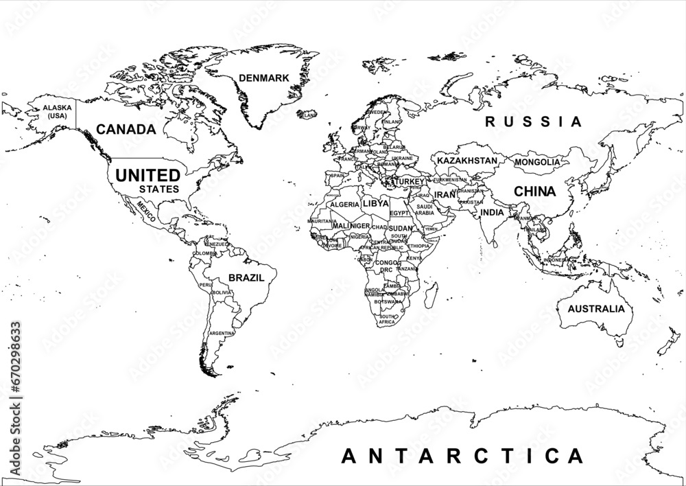 World map with labels vector EPS AI editable Stock Vector | Adobe Stock