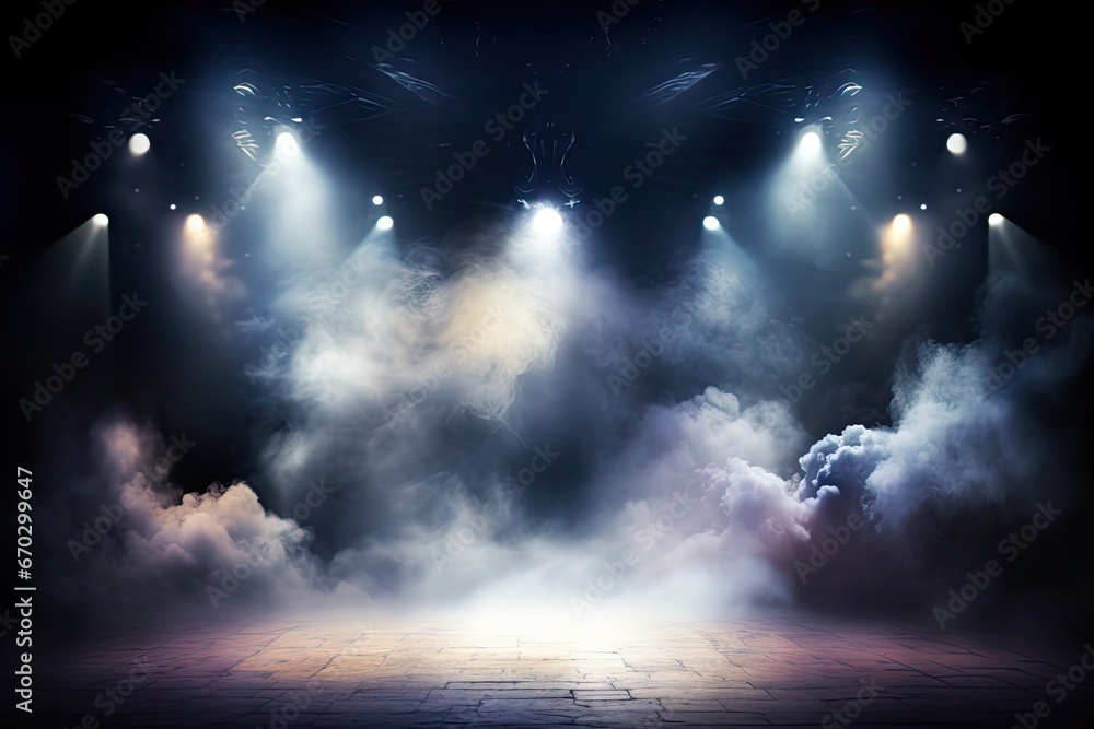 background entertainment studio smoke spotlight abstract beam blue ...