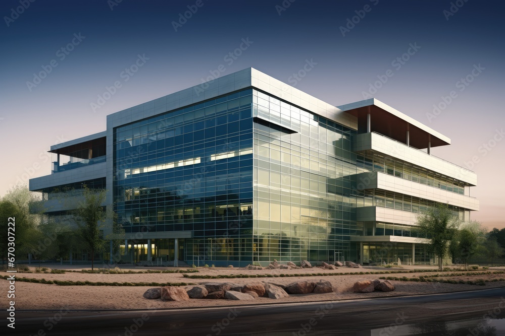 building office modern Large business center brick floor corporation ...