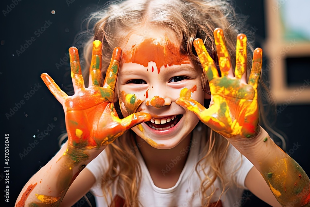 paint rty hands shows laughing draws girl child funny fun children ...