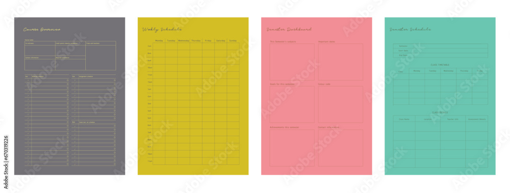 4 set of course overview, weekly schedule, semester dashboard and ...