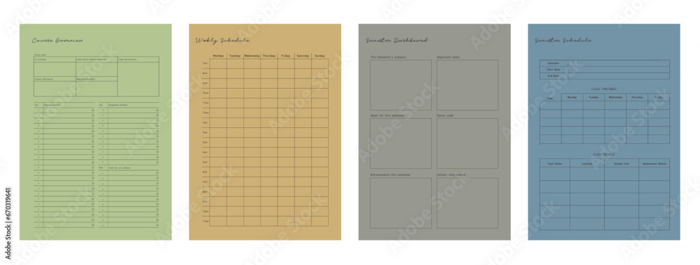 4 set of course overview, weekly schedule, semester dashboard and ...