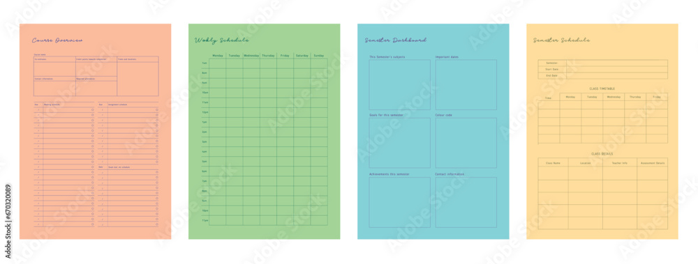 4 set of course overview, weekly schedule, semester dashboard and ...