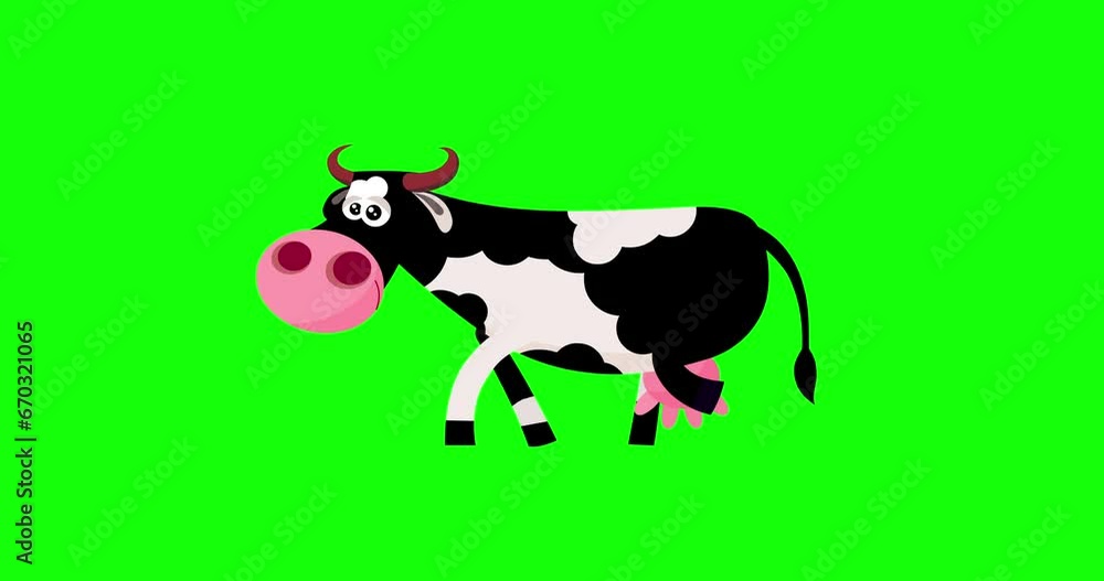 Cartoon spotty speckled black and white 4 cow character walking ...