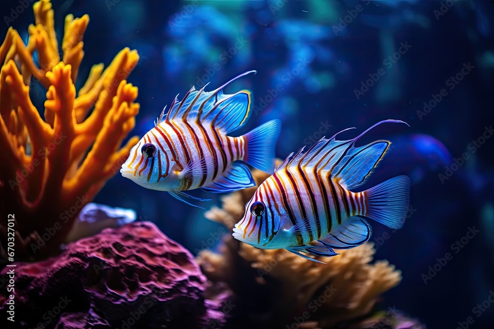 Tropical fish in an aquarium. Aquarium with colorful fish, Tropical ...