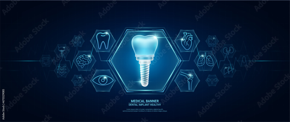 Dental implant healthy. Human organs icon symbols. Medical science ...