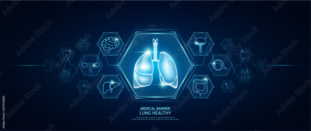 Lung healthy. Human organs icon symbols. Medical science banner design ...