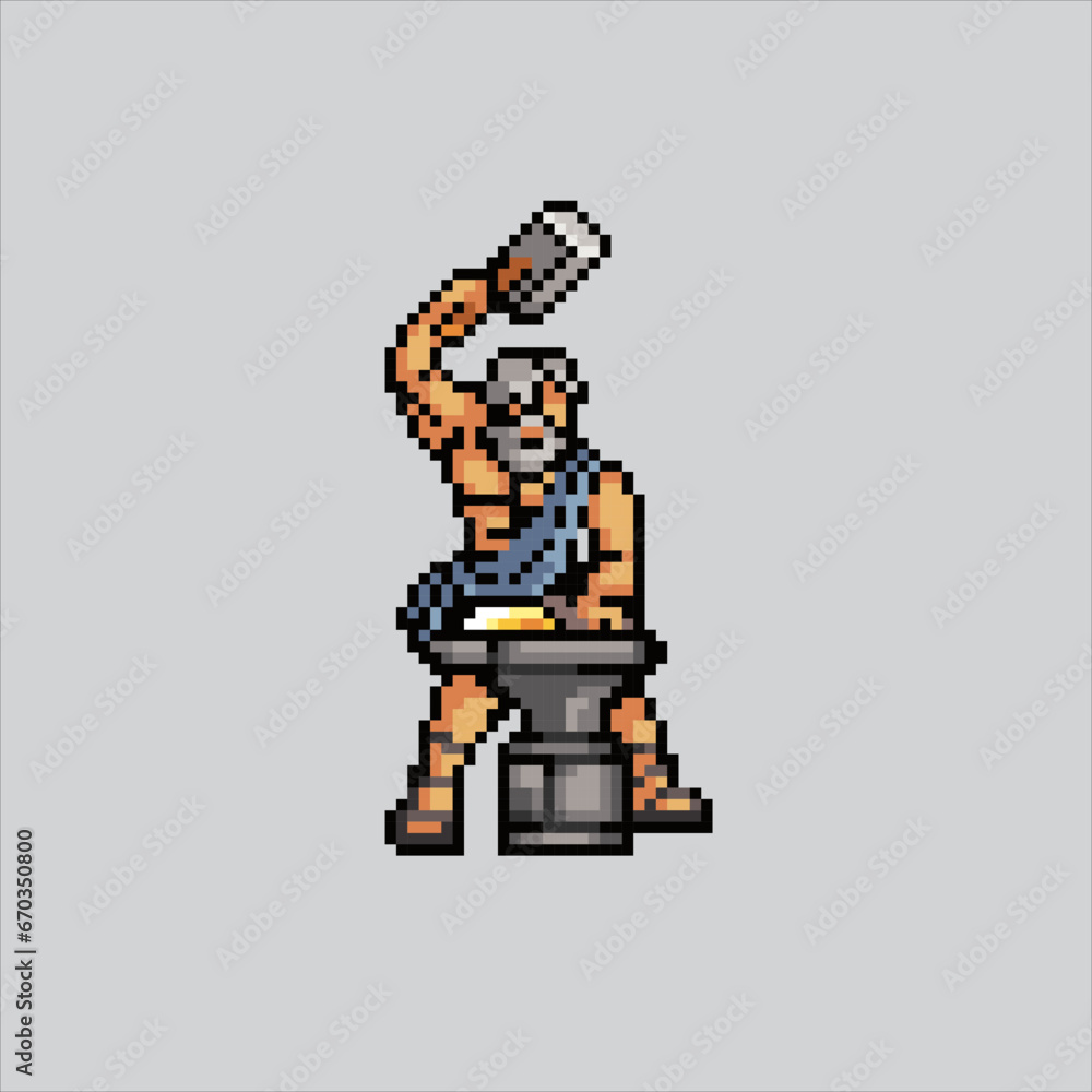 Pixel art illustration Hephaestus. Pixelated Vulcan. Greek God Vulcan ...