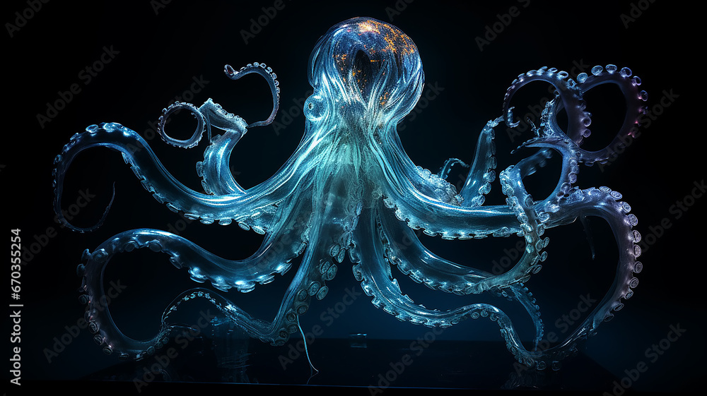 octopus kraken, a fictional deep-sea luminous transparent creature ...